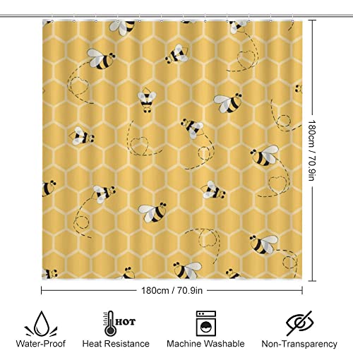 Yellow Bee Shower Curtain Bathroom Rugs Sets 4 Piece, Shower Curtain Waterproof Fabric with Non Slip Bathroom Rugs Floor Mat Toilet Lid Cover Shower Accessories for Bathroom