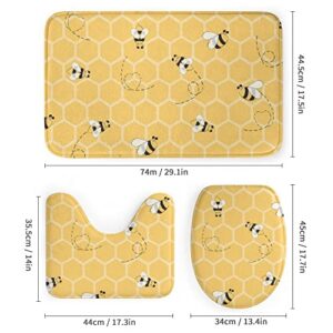 Yellow Bee Shower Curtain Bathroom Rugs Sets 4 Piece, Shower Curtain Waterproof Fabric with Non Slip Bathroom Rugs Floor Mat Toilet Lid Cover Shower Accessories for Bathroom