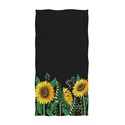 AGONA Hand Towel Boho Yellow Sunflower Floral Black Ultra Soft Absorbent Fingertip Towels Decorative Large Bath Towels Multipurpose for Bathroom Kitchen Gym Yoga Spa 30"x15"