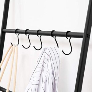 HOOBRO Towel Rack, Blanket Ladder, 5-Tier Ladder Shelf, Decorative Wall Leaning Ladder Rack, 22.8" Wide Holder, 5 Hooks, Blanket Holder, Display Rack for Bathroom, Black BK62CJ01G1