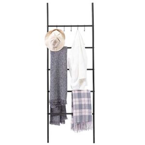 HOOBRO Towel Rack, Blanket Ladder, 5-Tier Ladder Shelf, Decorative Wall Leaning Ladder Rack, 22.8" Wide Holder, 5 Hooks, Blanket Holder, Display Rack for Bathroom, Black BK62CJ01G1