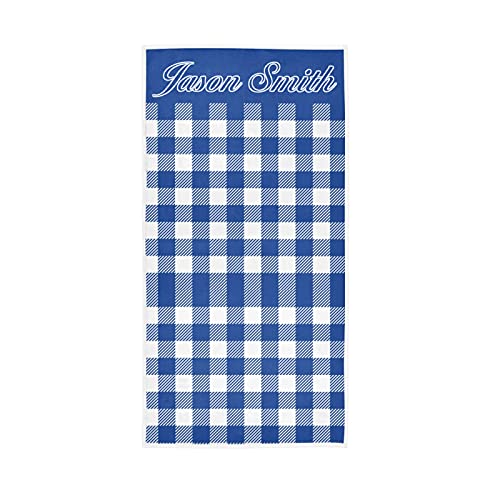 Emelivor Blue Buffalo Plaid Check Absorbent Custom Hand Towels with Your Name for Bathroom Personalized Fingertip Towel Guest Towel for Gym Multipurpose for Kitchen Gift