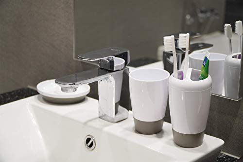 HOUSIO Eco-Friendly Bathroom Accessories Set,6Pcs Gift Set Toothbrush Holder,Tumbler,Lotion Dispenser,Soap Dish,Toilet Brush,Trash Bin Set (Black/Red)