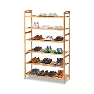 kujobuy bamboo shoe rack 6 tier natural wooden rack multipurpose storage organizer free standing shelves books flowerpots plants entryway closet