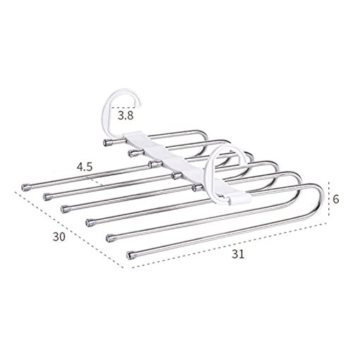 Pants Hangers,Stainless Steel 6 Layers Magic Pants Hanger Rack,White Foldable Pants Rack Hanger Multifunctional Multi Layer Pants Folding Trouser Hanging Rack