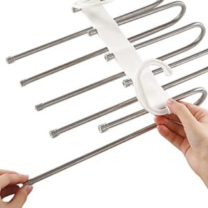 Pants Hangers,Stainless Steel 6 Layers Magic Pants Hanger Rack,White Foldable Pants Rack Hanger Multifunctional Multi Layer Pants Folding Trouser Hanging Rack