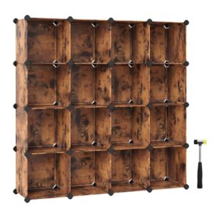 songmics cube storage organizer, 16-cube book shelf, closet organizers and storage, room organization, cubby shelving for bedroom living room, 48.4 x 12.2 x 48.4 inches, rustic brown ulpc442a01