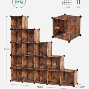 SONGMICS Cube Storage Organizer, 16-Cube Book Shelf, Closet Organizers and Storage, Room Organization, Cubby Shelving for Bedroom Living Room, 48.4 x 12.2 x 48.4 Inches, Rustic Brown ULPC442A01