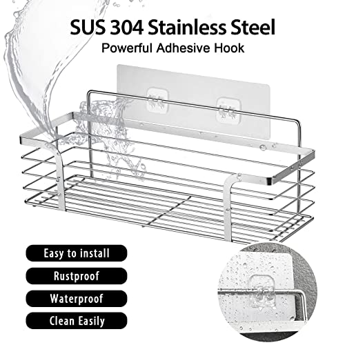 Shower Caddy Baskets with Removable Hooks Shelf Organizer Storage for Shampoo Conditioner Sponge Holder Shower Shelf Basket Kitchen Bathroom Organizer No Drilling Wall Mounted SUS304 Stainless Steel