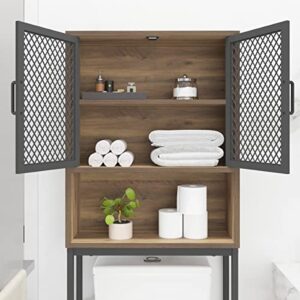 Launica Bathroom Organizer Over Toilet, Over The Toilet Storage Cabinet, Wood Metal Bathroom Space Saver Stand Behind Toilet, Industrial Freestanding Bathroom Rack Above Toilet Wtih Shelf, Rustic Oak