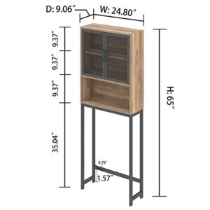 Launica Bathroom Organizer Over Toilet, Over The Toilet Storage Cabinet, Wood Metal Bathroom Space Saver Stand Behind Toilet, Industrial Freestanding Bathroom Rack Above Toilet Wtih Shelf, Rustic Oak