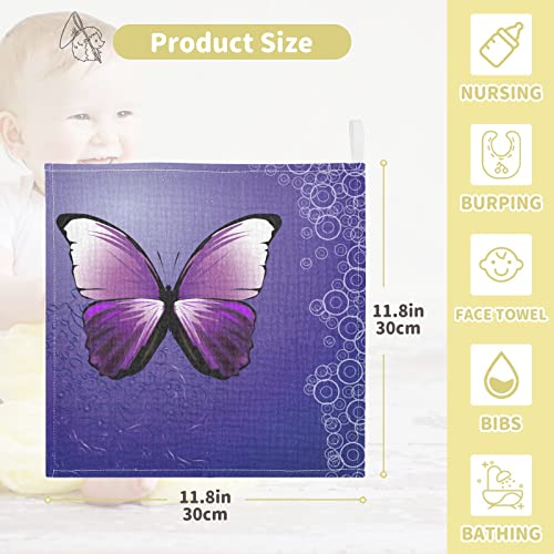 Wudan Butterfly Royal Purple Fingertip Towel 5pcs Hand Bath Towel Absorbent Soft Cotton Cloth for Newborn Drooling Feeding Nursery Kitchen Deco