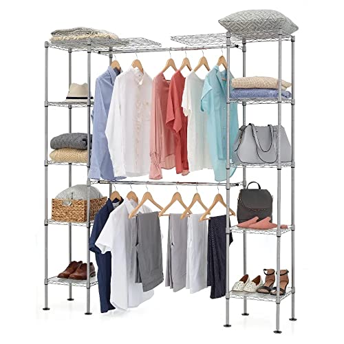 FLOYINM Steel Expandable Closet Organizer Chrome Clothes Hanger Coat Rack Floor Hanger Storage Wardrobe