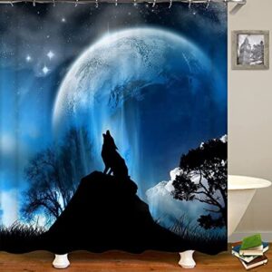 DBGD Wolf Shower Curtain Set of 4 Sets, with Non-Slip Carpet, Toilet Cover and Bath Mat Wild Animal Wolf Waterproof Bathroom Decoration Wolf Shower Curtain and Bathroom Carpet and Accessories-Large