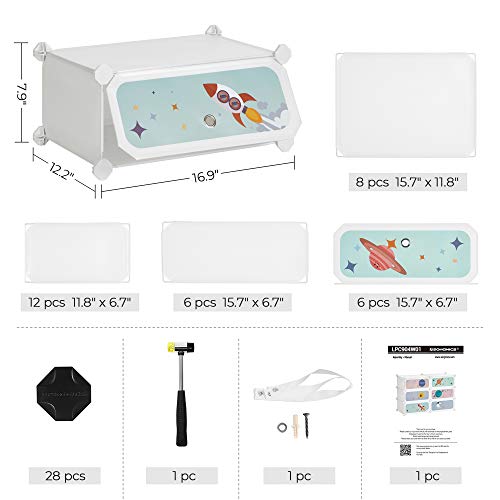 SONGMICS Kids' Shoe Rack with Doors, 6-Slot Stackable Storage Organizer, Plastic Wardrobe, Toys, Books, Clothes, 16.9 x 12.2 x 41.3 Inches, White ULPC904W01