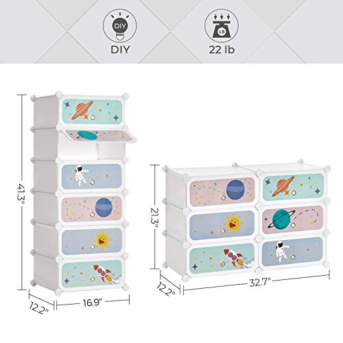 SONGMICS Kids' Shoe Rack with Doors, 6-Slot Stackable Storage Organizer, Plastic Wardrobe, Toys, Books, Clothes, 16.9 x 12.2 x 41.3 Inches, White ULPC904W01