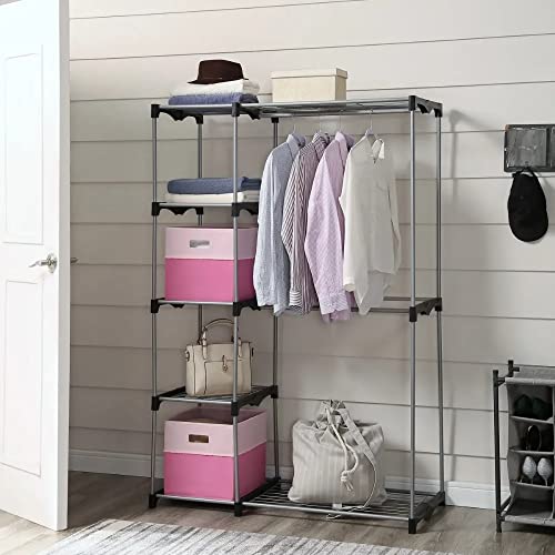 FLOYINM Wardrobe Steel Tube Cloth Wardrobe Clothes Storage Wire Shelf Closet Organizer 2-Tier Easy to Assemble