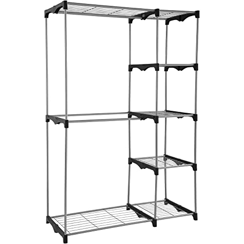 FLOYINM Wardrobe Steel Tube Cloth Wardrobe Clothes Storage Wire Shelf Closet Organizer 2-Tier Easy to Assemble