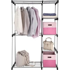 FLOYINM Wardrobe Steel Tube Cloth Wardrobe Clothes Storage Wire Shelf Closet Organizer 2-Tier Easy to Assemble