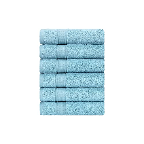 LA HAMMAM - 6 Pack 16” × 28” Turkish Cotton Hand Towels for Bathroom, Face, Hotel, Gym, & Spa | Extra Soft Feel Fingertip, Quick Dry and Highly Absorbent Luxury Premium Quality Towel Set - Aqua