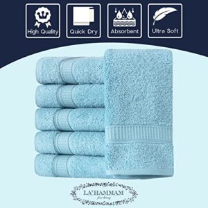 LA HAMMAM - 6 Pack 16” × 28” Turkish Cotton Hand Towels for Bathroom, Face, Hotel, Gym, & Spa | Extra Soft Feel Fingertip, Quick Dry and Highly Absorbent Luxury Premium Quality Towel Set - Aqua