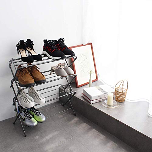 Zenree 4 Tier Folding Shoe Rack, Multifunction Small Organizer and Storage Metal Shelving Units Stand Shoe Shelf, Perfect for Closets, Dorm Room, Apartment, Entryway, Cabinet, Garment, Hallway, Black