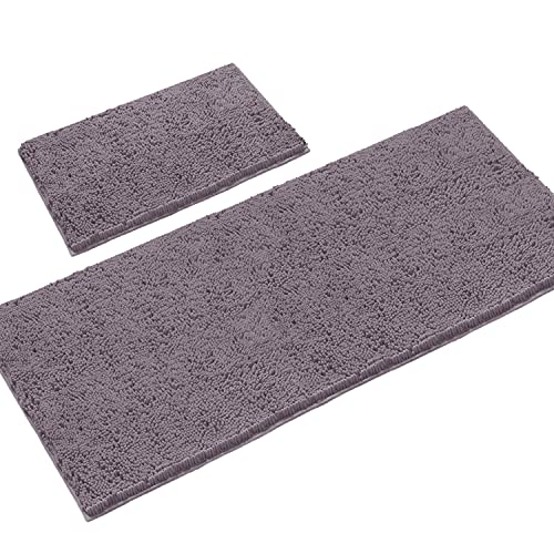 LuxUrux Bathroom Rugs 2 Piece Set–Extra-Soft Plush Bath mat Shower Bathroom Rugs,1'' Chenille Microfiber Material, Super Absorbent (X-Large Set, Mauve)