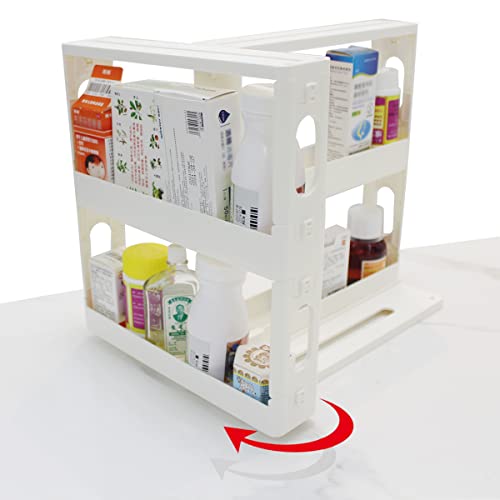 Dutiplus Medicine Cabinet Organizer 2-Tier Pull-and-Rotate Shelf Storage Rack Organizer for Holding Vitamins, Supplements Cosmetics 11" H x 4.1" W x 11.25" L