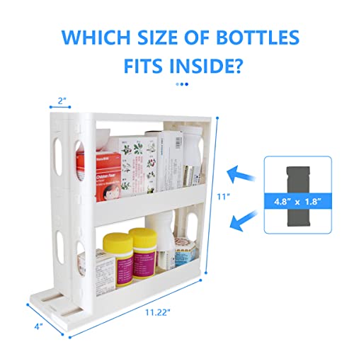 Dutiplus Medicine Cabinet Organizer 2-Tier Pull-and-Rotate Shelf Storage Rack Organizer for Holding Vitamins, Supplements Cosmetics 11" H x 4.1" W x 11.25" L