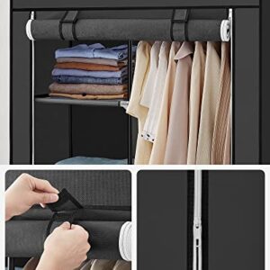 SONGMICS Portable Closet, Clothes Storage Organizer with 6 Shelves, 1 Clothes Hanging Rail, Non-Woven Fabric Closet, Metal Frame, 17.7 x 34.6 x 66.1 Inches, Black URYG84BK