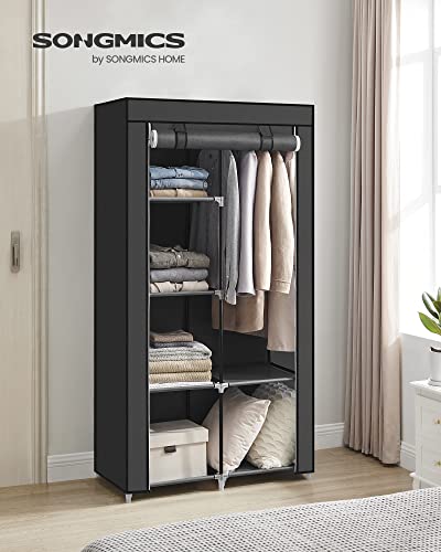 SONGMICS Portable Closet, Clothes Storage Organizer with 6 Shelves, 1 Clothes Hanging Rail, Non-Woven Fabric Closet, Metal Frame, 17.7 x 34.6 x 66.1 Inches, Black URYG84BK