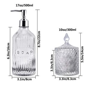 Magcolor Glass Jar Bathroom Accessories Set - Hand Soap Dispenser and Qtip Holder Set 3 pc