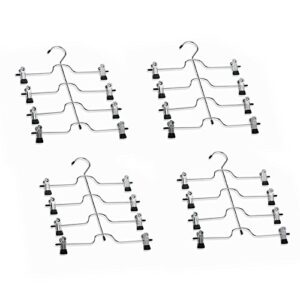 huji sturdy 4 tier trouser skirt pants hanger chrome and black vinyl (set of 4, 4 tier trouser hangers)