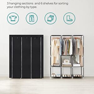 SONGMICS Portable Closet, Wardrobe Closet Organizer with Cover, 3 Hanging Rods and Shelves, 4 Side Pockets, 51.2 x 17.7 x 65.7 Inches, Large Capacity for Bedroom, Living Room, Black URYG092B02