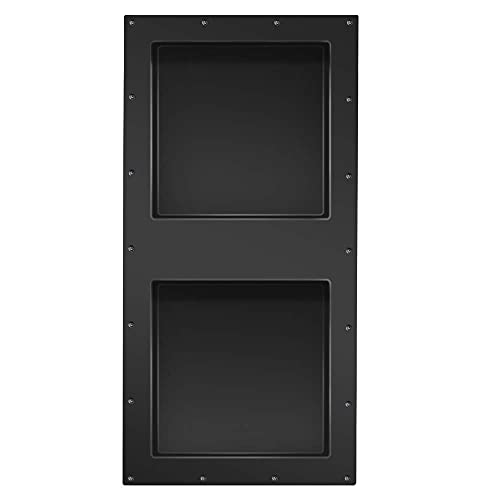 Uni-Green Double Recessed Shower Niche – Black,Easy and Quick Installation Flapped Over Thin Flange Wall Niche Insert for Shampoo and Soap Holder (16x32)