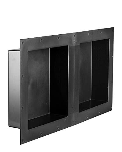 Uni-Green Double Recessed Shower Niche – Black,Easy and Quick Installation Flapped Over Thin Flange Wall Niche Insert for Shampoo and Soap Holder (16x32)