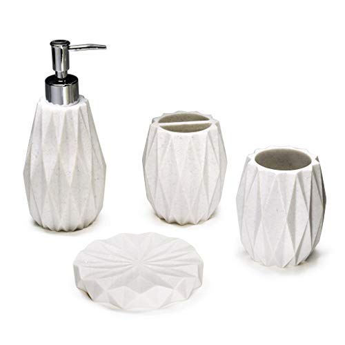 KRALIX Bathroom Accessories Set, 4 Pcs Resin Gift Decor Set Toothbrush Holder, soap Dispenser, Toothbrush Cup, soap Dish, Tumbler Straw Set Bathroom