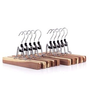 hangerworld pack of 10 skirt and pants hangers with clamp clips, 10.6inch american cedar wood hanger