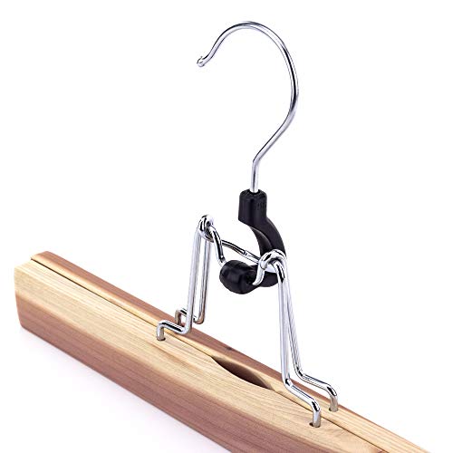 HANGERWORLD Pack of 10 Skirt and Pants Hangers with Clamp Clips, 10.6inch American Cedar Wood Hanger