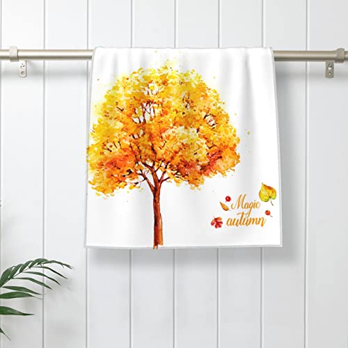 Hand Towel Watercolor Autumn Tree Fall Face Washcloths Fingertip Bath Towels 27.5 x 15.7 Inch Microfiber Quick Dry Soft Absorbent Luxury Kitchen Dish Cloth Bathroom Beach Gym Hotel Salon Spa Sport