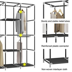 HOMGRNE Portable Closet Wardrobe, Bedroom Clothes Closet Storage Organizer-4 Storage Shelves, 4 Hanging Rods, Grey Non-Woven Fabric Cover 4 Side Pockets, 49-Inch