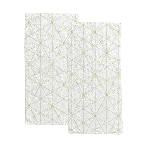 2 Piece Hands Towels for Bathroom and Hotel with Golden Lines Pattern,Single-Sided Pattern Soft Towel Set Highly Absorbent Fingertip Towels