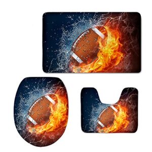 apular fashion 3 piece bath rugs set boy football pattern non slip ultra soft bathroom accessories mats, u shape mat and toilet lid cover mat bath mats