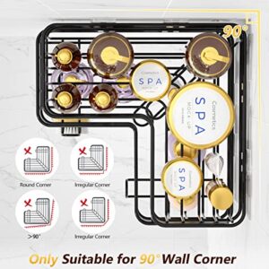 Roseyat Corner Shower Caddy Shelf Basket for Shampoo Stainless Steel, Adhesive Shower Shelf Storage Organizer, No Drilling Shower Shelves For Inside Shower Rack Holder with Hooks-2 Pack Black