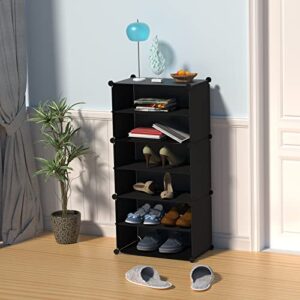 JIANQU 6 tiers 12 Pairs Shoe Rack bigger shoe cube Storage shoe Organizer black