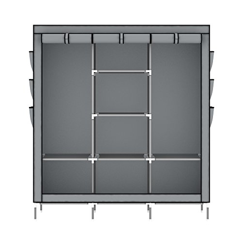 OUMYJIA 69 inches Portable Clothes Closet Wardrobe Non-Woven Fabric Storage Organizer, Side Pockets, Grey, 51 L x 17.5 W x 69 H inches