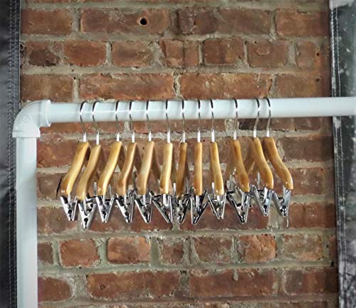 NAHANCO MINI8RC12 Deluxe Flat Wooden Pet, Doll Clothes, Accessory, Jewelry Hanger with Chrome Hook Ball end with Clips, 8", Natural (Pack of 12)