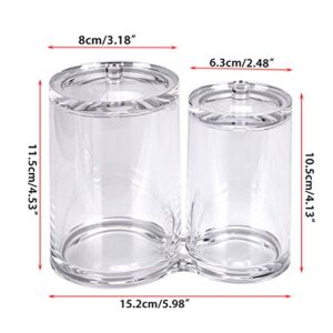 Hipiwe Clear Acrylic Cotton Swab Holder Preminm Quality Round Container Cotton Pad Q-tip Organize Case for Make Up Brush Clear Apothecary Jar