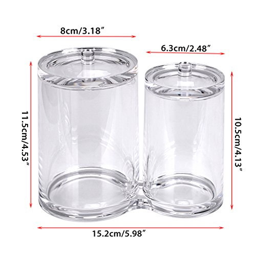 Hipiwe Clear Acrylic Cotton Swab Holder Preminm Quality Round Container Cotton Pad Q-tip Organize Case for Make Up Brush Clear Apothecary Jar