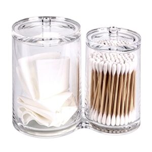 Hipiwe Clear Acrylic Cotton Swab Holder Preminm Quality Round Container Cotton Pad Q-tip Organize Case for Make Up Brush Clear Apothecary Jar